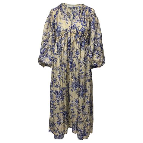 Robe Longue Fleurie à Manches Bouffantes Zimmermann En Soie Bleue Et