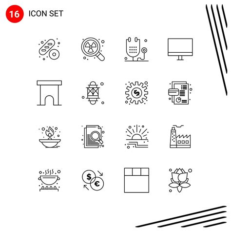 Pack Of 16 Creative Outlines Of Building Hardware Fitness Gadget Computers Editable Vector