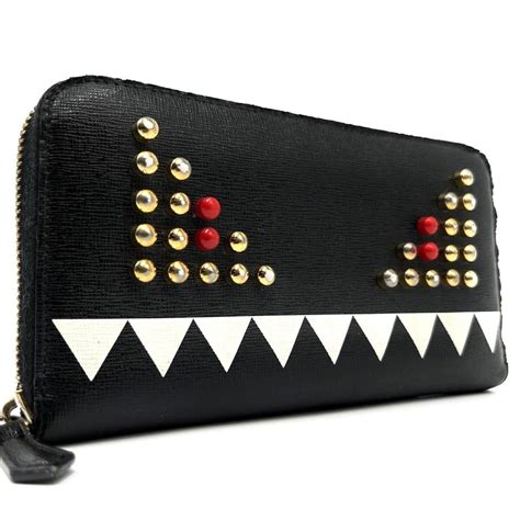 1円 最高級品 Fendi フェンディ モンスター バグズアイ ラウンドファスナー長財布 ウォレット ラウンドジップ 黒 レディース メンズ