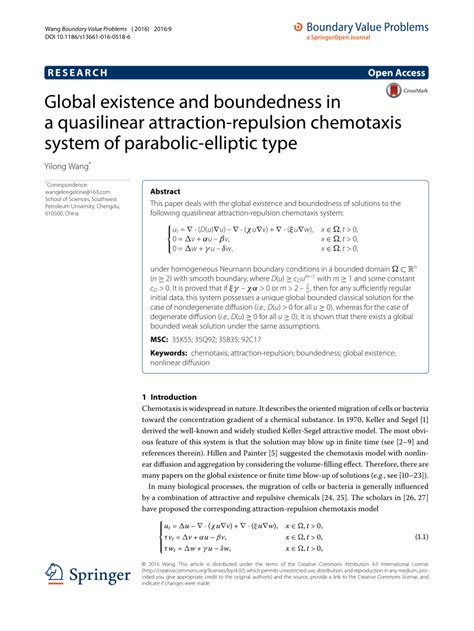 Pdf Global Existence And Boundedness In A Quasilinear Attraction Repulsion Chemotaxis System