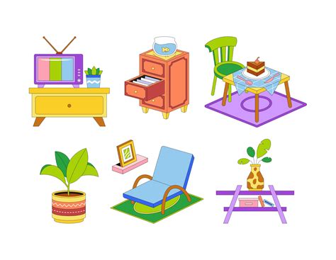 Collection Of Cartoon Furniture And Home Decor Items Vector Free
