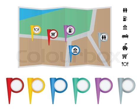Colorful Pins On Gps Map Stock Vector Colourbox
