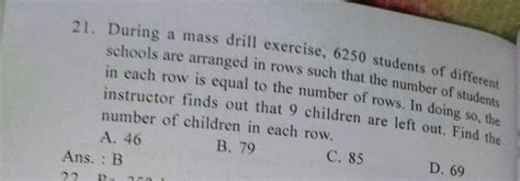 During A Mass Drill Exercise 6250 Students Of Different Schools Are Arra