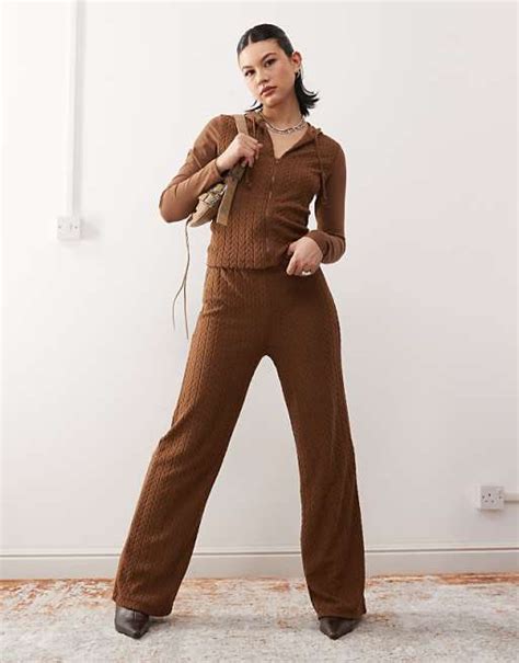 Reclaimed Vintage Wide Leg Cable Jogger Co Ord In Brown Asos