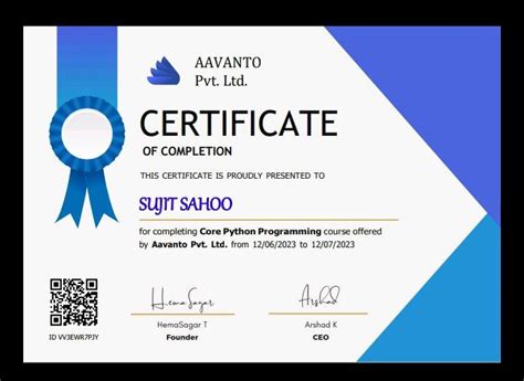 Sujit Sahoo On Linkedin Lately I Have Completed Core Python Programming From Aavanto Technology