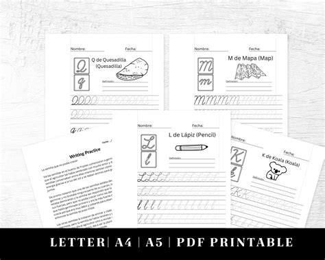Spanish Cursive Handwriting Practice Worksheets Printable Neat Handwriting Workbook Left Handed