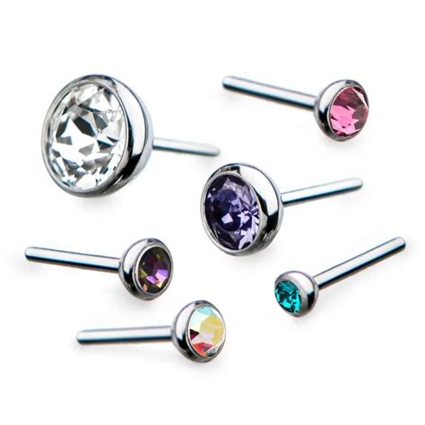 Titanium Clear Gem Push Pin Top Threadless Body Jewelry