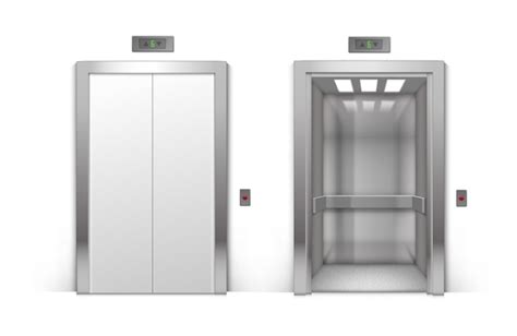 닫힌 금속 건물 엘리베이터 프리미엄 벡터