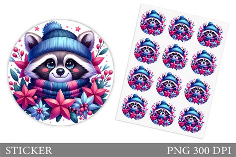 Cute Raccoon Sticker Christmas Sticker Graphic By Shishkovaiv