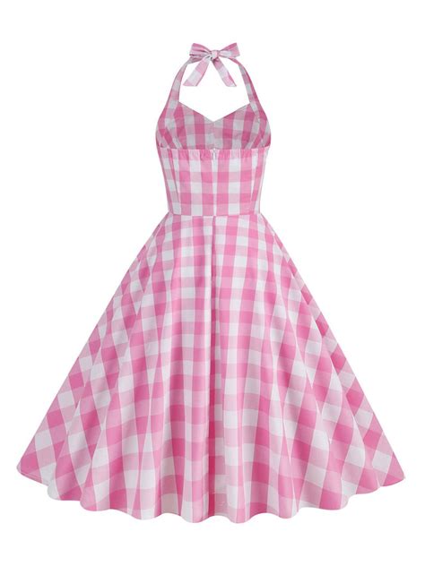 1950s Plaid Halter Swing Dress Retro Stage