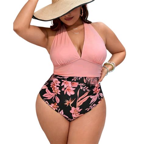 Swim Vcay Plus Floral Print Ruched Halter One Piece Swimsuit Edendiva