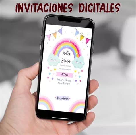 Invitación Digital Baby Shower Temática Arcoíris Cuotas sin interés