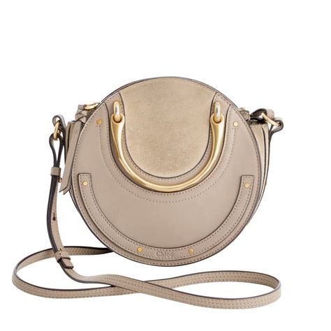 Taupe Leather Chloe Handbag With Gold Tone Hardware And Strap
