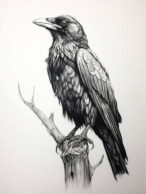 Esbozo a lápiz obra de arte cuervo dibujo de animales Foto Premium
