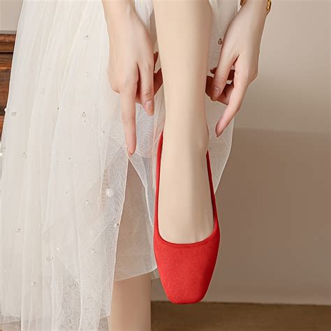 Solid Color Flat Shoes Womens Casual Square Toe Slip Shoes Temu