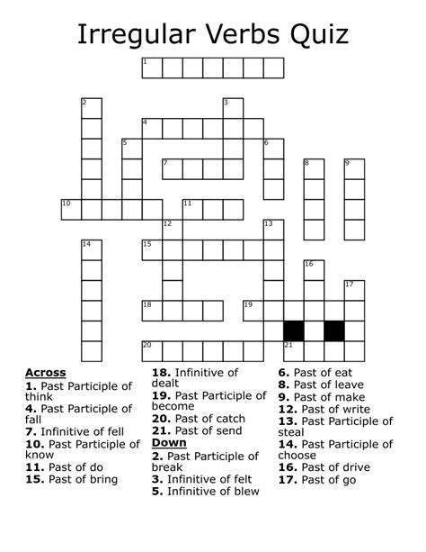 Irregular Verbs Quiz Crossword Wordmint