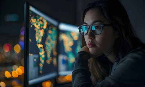 A Woman Wearing Glasses Looking At A Computer Screen With The Words