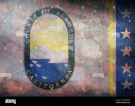 Top View Of Retro County Of Alameda California Flag With Grunge