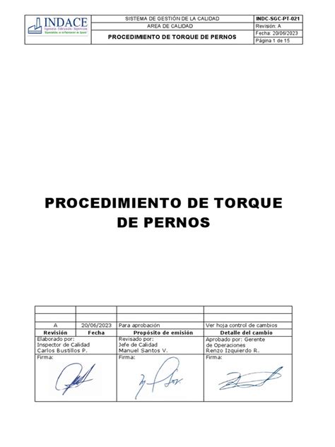 Indc Sgc Pt 021 Procedimiento De Torque De Pernos Pdf Ingeniería