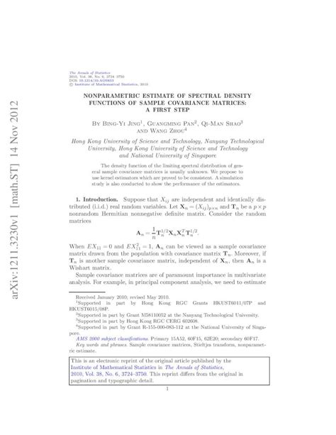 Pdf Nonparametric Estimate Of Spectral Density Functions Of Sample