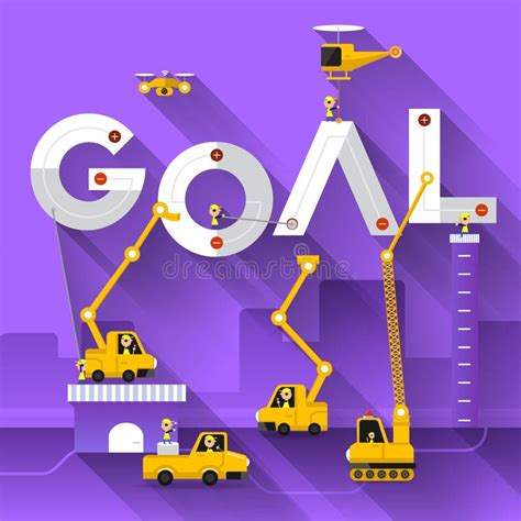 Flat Design Concept Building Text Goal With Construction Team Vector Illustrate Stock Vector