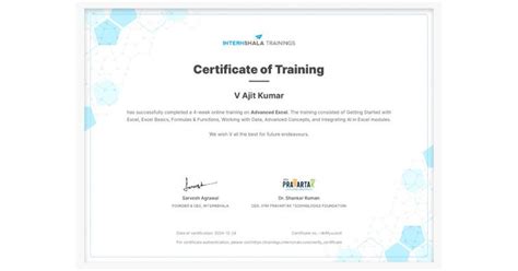 V Ajit Kumar On Linkedin Successfully Completed The Advanced Excel
