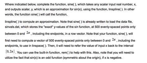 MATLAB Complete The Sine Function Function S Chegg Com