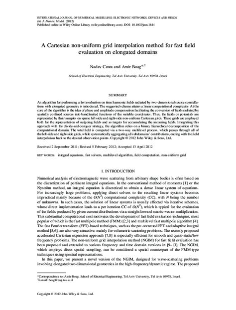 Pdf A Cartesian Non‐uniform Grid Interpolation Method For Fast Field