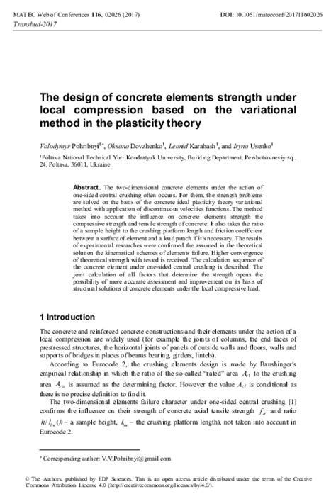 Pdf The Design Of Concrete Elements Strength Under Local Compression Based On The Variational
