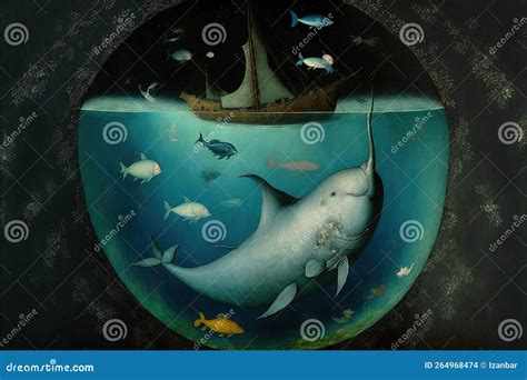 Underwater World Painting In Hieronymus Bosch Style Illustration