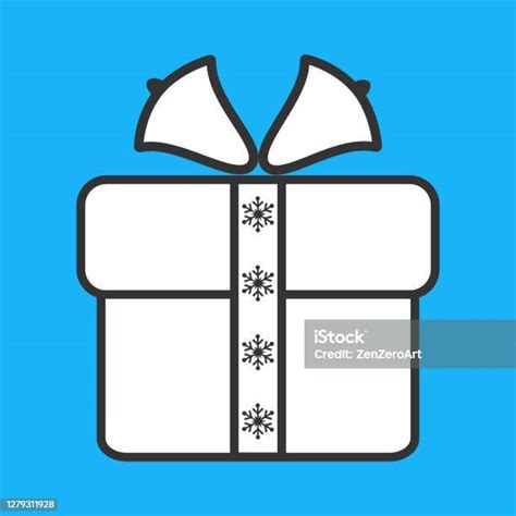 禮品盒圖示與鐘聲和雪花 黑線網平面插圖耶誕節 寒假的主題向量圖形及更多事件圖片 事件 互聯網 剪裁圖 Istock