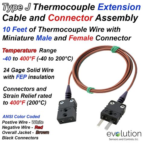 Type J Thermocouple Extension Cable Fep Wire With Miniature Connectors