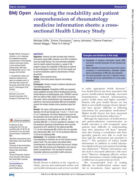 Pdf Assessing The Readability And Patient Comprehension Of