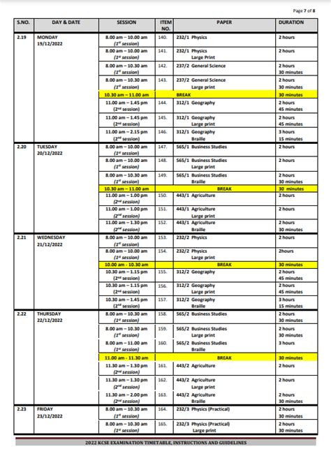 Kcse December 2022 Timetable Knec Download Pdf