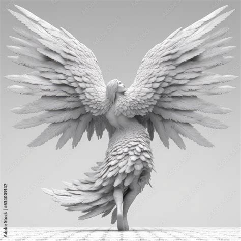 Statue Of An Angel With Large Wings Rear View Beautiful Angel With