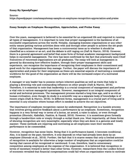 📌 Essay Sample On Employee Recognition Appreciation And Praise