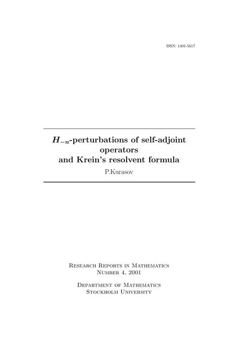 Pdf Mathcal{h} N Perturbations Of Self Adjoint Operators And Kreins Resolvent Formula