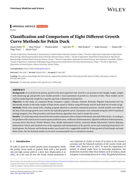 Pdf Classification And Comparison Of Eight Different Growth Curve Methods For Pekin Duck