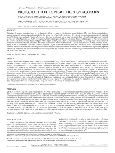 Pdf Diagnostic Difficulties In Bacterial Spondylodiscitis
