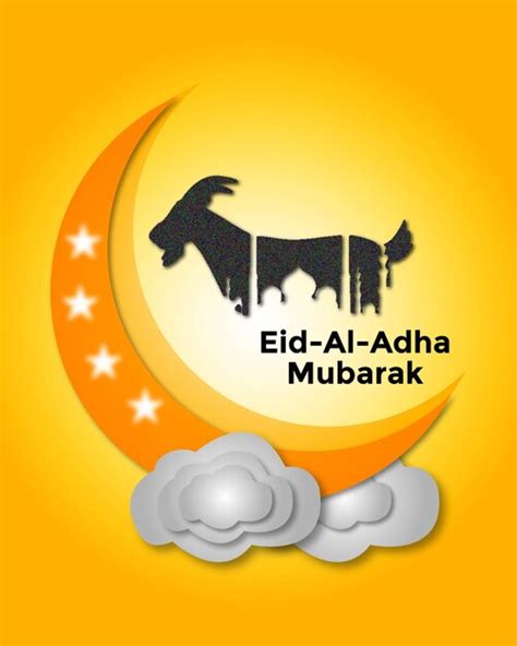 Un eid al adha mubarak avec une chèvre dessus Vecteur Premium