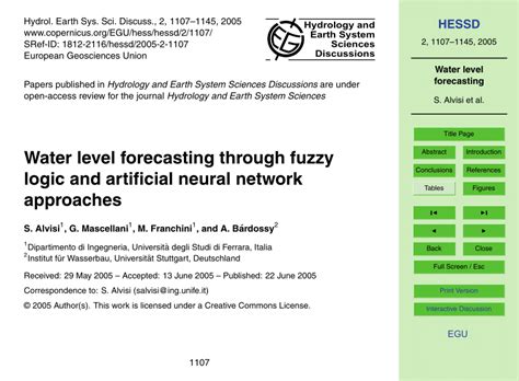 Pdf Water Level Forecasting Through Fuzzy Logic And Neural Network Approaches