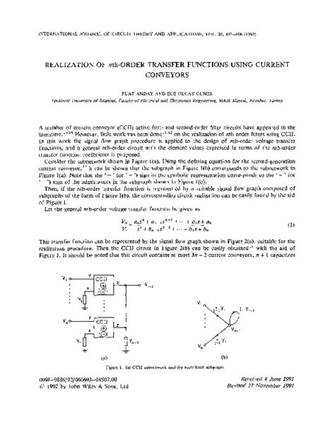 (PDF) Realization of nth‐order transfer functions using current conveyors