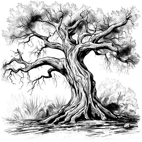 Premium Vector Sketch Hand Drawn Engraving Pen And Ink Old Oak Tree