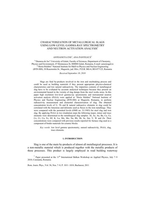 Pdf Characterization Of Metallurgical Slags Using Low Level Gamma Ray Spectrometry And Neutron