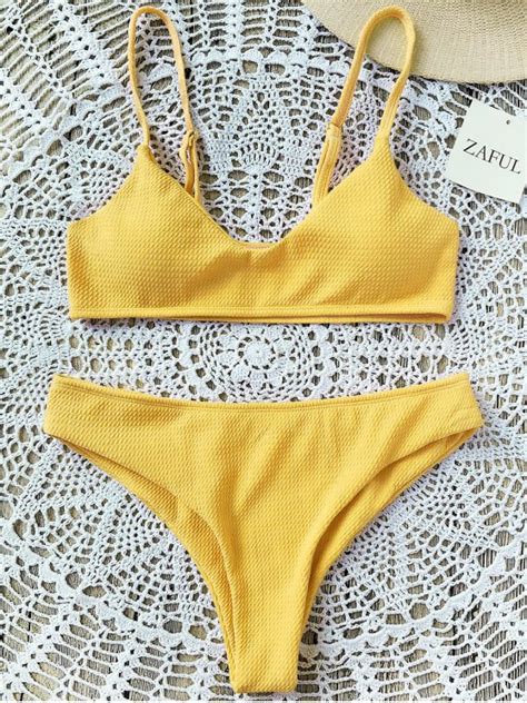 High Cut Bralette Bikini Set In Yellow Zaful 2024