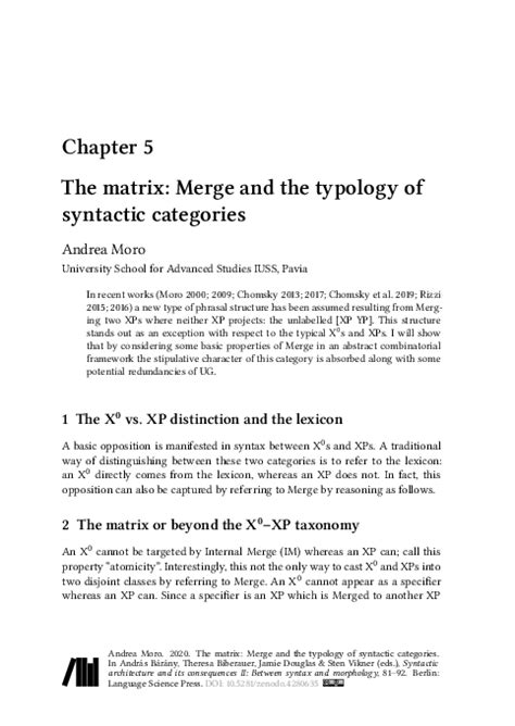 Pdf The Matrix Merge And The Typology Of Syntactic Categories