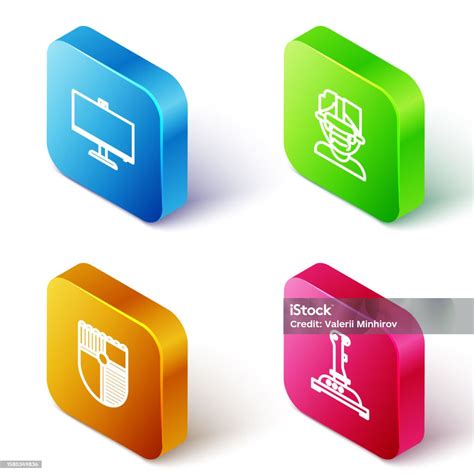 아이소메트릭 라인 컴퓨터 모니터 가상 현실 안경 게임용 방패 및 조이스틱 아케이드 기계 아이콘을 설정합니다 벡터 3차원 형태에 대한 스톡 벡터 아트 및 기타 이미지 Istock