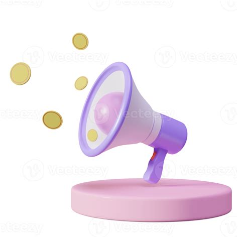 3d Megaphone Hand Speaker With Cylinder Podium Coins Isolated