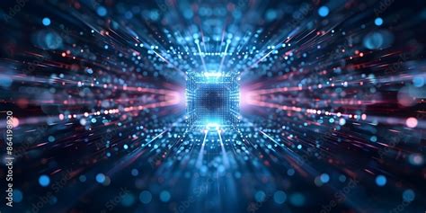Digital Art Of Quantum Computer In Crystal Structure With Glowing