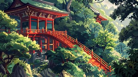A Beautiful Landscape Of A Traditional Japanese Temple Surrounded By